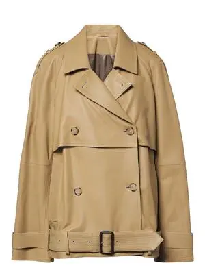 TOTEME Oversized Leather Belted Double-breasted Jacket - Beige
