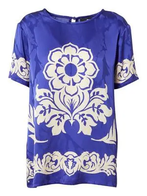 Etro Floral Satin Top - Blue
