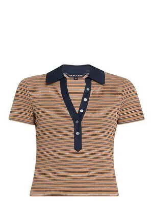 Veronica Beard Kearney Short-Sleeve Polo Tee Brown Multi