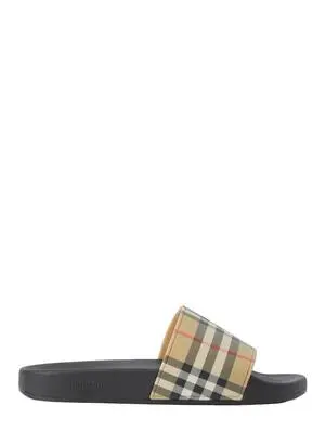 Burberry Check Slides - Archive Beige