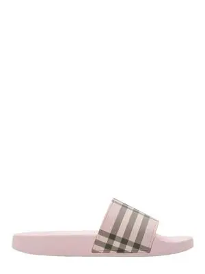 Burberry Check Print Slides - Mallow Pink