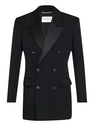 Saint Laurent Satin Lapel Double-breasted Jacket - Noir