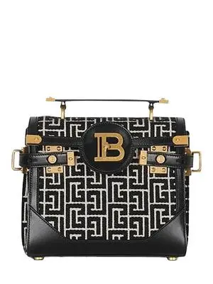 Balmain B-buzz 23 Jacquard And Leather Bag - Black