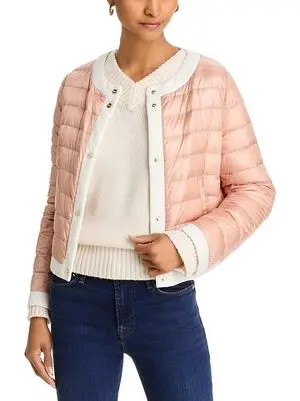 Herno Matte Trim Quilted Short Jacket Rose Pink/white