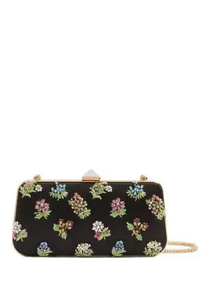 Valentino Garavani Carry Secrets Satin Minaudiere With Floral Embroidery - Black/multicolour