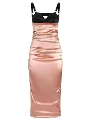 Dolce & Gabbana Draped Satin Calf-length Dress With Bra-style Cups - Pink