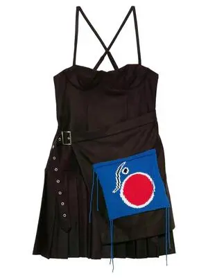 CHARLES JEFFREY Knitted-patch Mini Dress - Brown