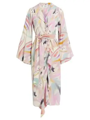Etro Ruffled Printed Silk-crepe Midi Wrap Dress - Baby Pink