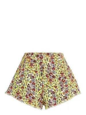 Etro Floral-print Denim Shorts - Lime Green