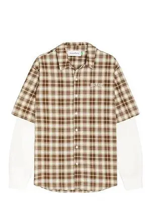 HOUSE OF SUNNY Double Layered Button Down Shirt In Brown - Multi