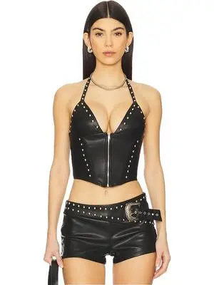 Superdown Melisa Faux Leather Top - Black