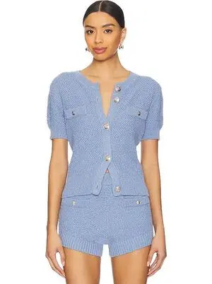 Central Park West Seed Stitch Short Sleeve Cardigan - Blue