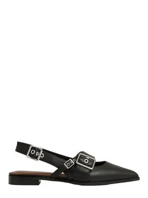 REISS Lois Leather Buckle-strap Flat Mules - Black