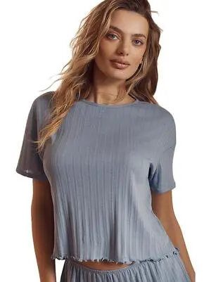 Eberjey Short-Sleeve Pointelle Top Blue