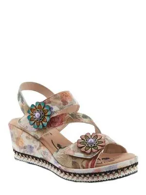 SPRING STEP SHOES Slingback Platform Wedge Sandals - Beige Multi