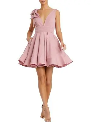 Mac Duggal Plunging V-neck Mini Dress With Bow Detail - Rose