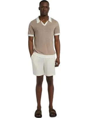 Onia Linen Johnny Collar Polo Sweater Tan/white
