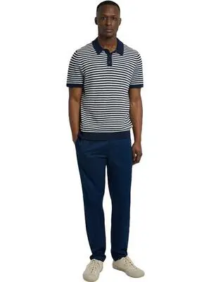 Onia Cotton Textured Knit Polo Deep Navy/white