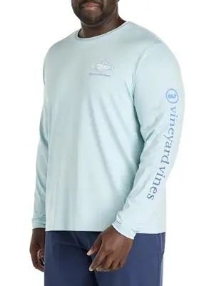 Vineyard Vines Big & Tall Painted Bonefish Long-sleeve Performance T-shirt - Aqua Haze Heather