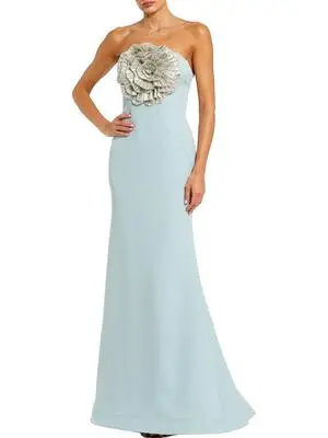 Mac Duggal Crepe Strapless Gown - Powder Blue