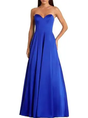 Mac Duggal Satin Strapless Bow Detail Ballgown - Cobalt