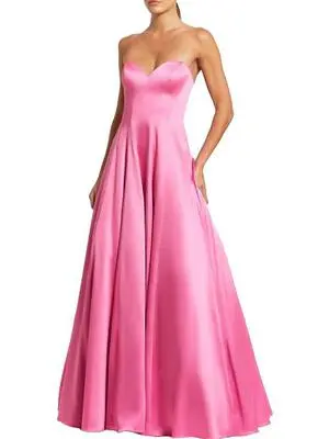 Mac Duggal Satin Strapless Bow Detail Ballgown - Pink