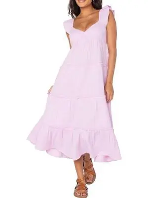 Roxy Palmy Days Tiered Cotton Midi Dress - Orchid Bouquet Solid