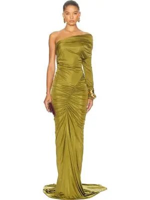 Atlein Atlein One Sleeve Ruched Gown Vert Militaire