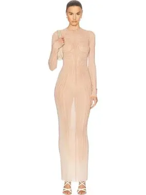 JEAN PAUL GAULTIER Spiral Long Dress - Pale Pink & Dusty Pink