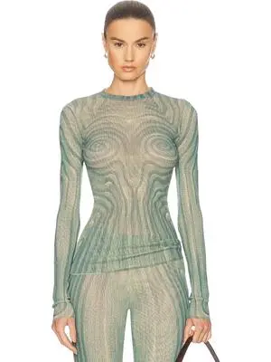 Jean Paul Gaultier Spiral Long Sleeve Top - Ecru & Aqua
