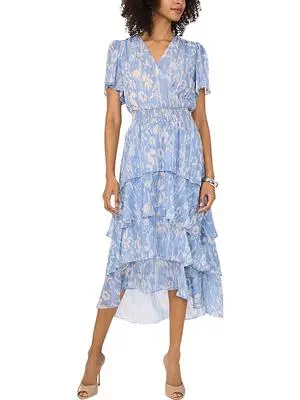 Vince Camuto Crossover Flutter Sleeve Tiered Dress - Lake Breeze