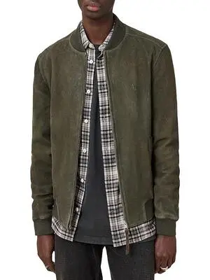 ALLSAINTS Buckley Waxed Goat Suede Bomber Jacket - Military Green