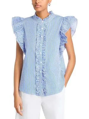 AQUA Aqua Stripe Poplin Ruffle Top