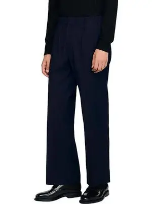 Sandro Wide Leg Trousers - Navy Blue