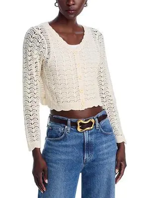 Aqua Crochet V-neck Cardigan Sweater - Natural