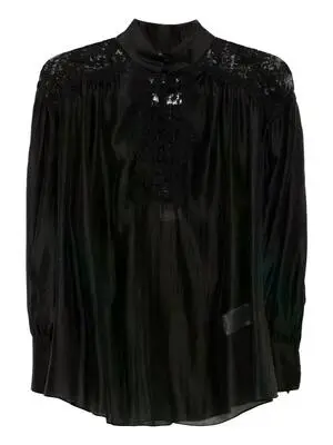NISSA Lace-detail Blouse - Black