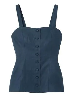 Faithfull The Brand Corbiere Linen Top - Blue