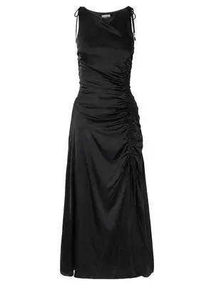 GANNI Tie-detailed Ruched Midi Dress - Black