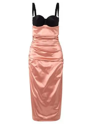 Dolce & Gabbana Two-tone Ruched Satin Midi Dress - Pink