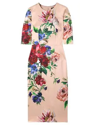 Dolce & Gabbana Floral-Print Satin Midi Dress Pink