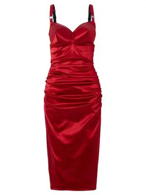 Dolce & Gabbana Ruched Satin Midi Dress - Red