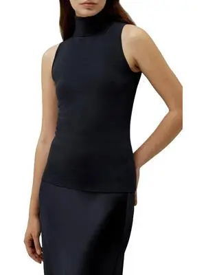 Lilysilk Sleeveless Turtleneck Top - Navy Blue