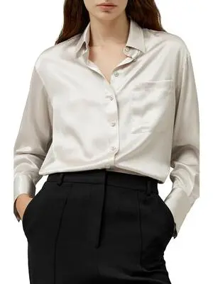 Lilysilk Casual Spread Collar Silk Shirt - Moonlight Gray