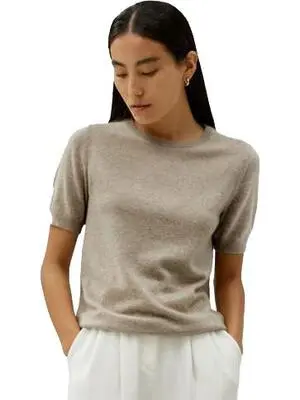 Lilysilk Crew Neck Baby Cashmere Knit Top - Camel