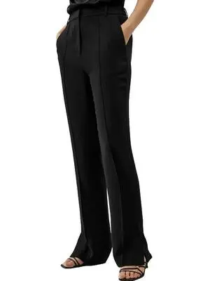 Lilysilk Straight Leg Silk Trousers With Slit - Black