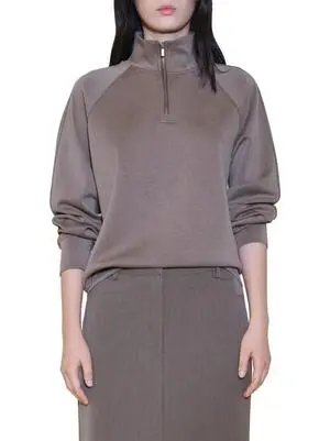 Mango MANGO Half Zip Sweatshirt Medium Brown