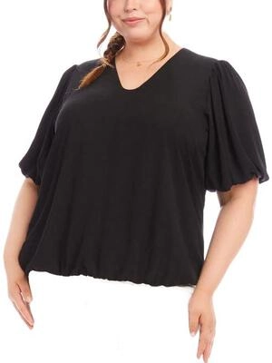Karen Kane Puff Sleeve Crepe Top - Black