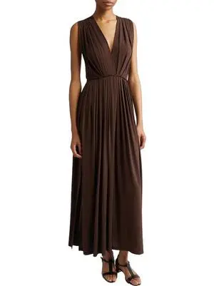 Max Mara Walter Pleated Jersey Dress - Coffee