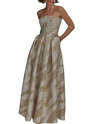 Donna Karan New York Donna Karan New York Strapless Fit & Flare Gown Cream/ Gold
