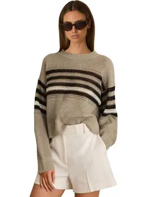 REISS Catrice Linen Striped Jumper - Neutral/black